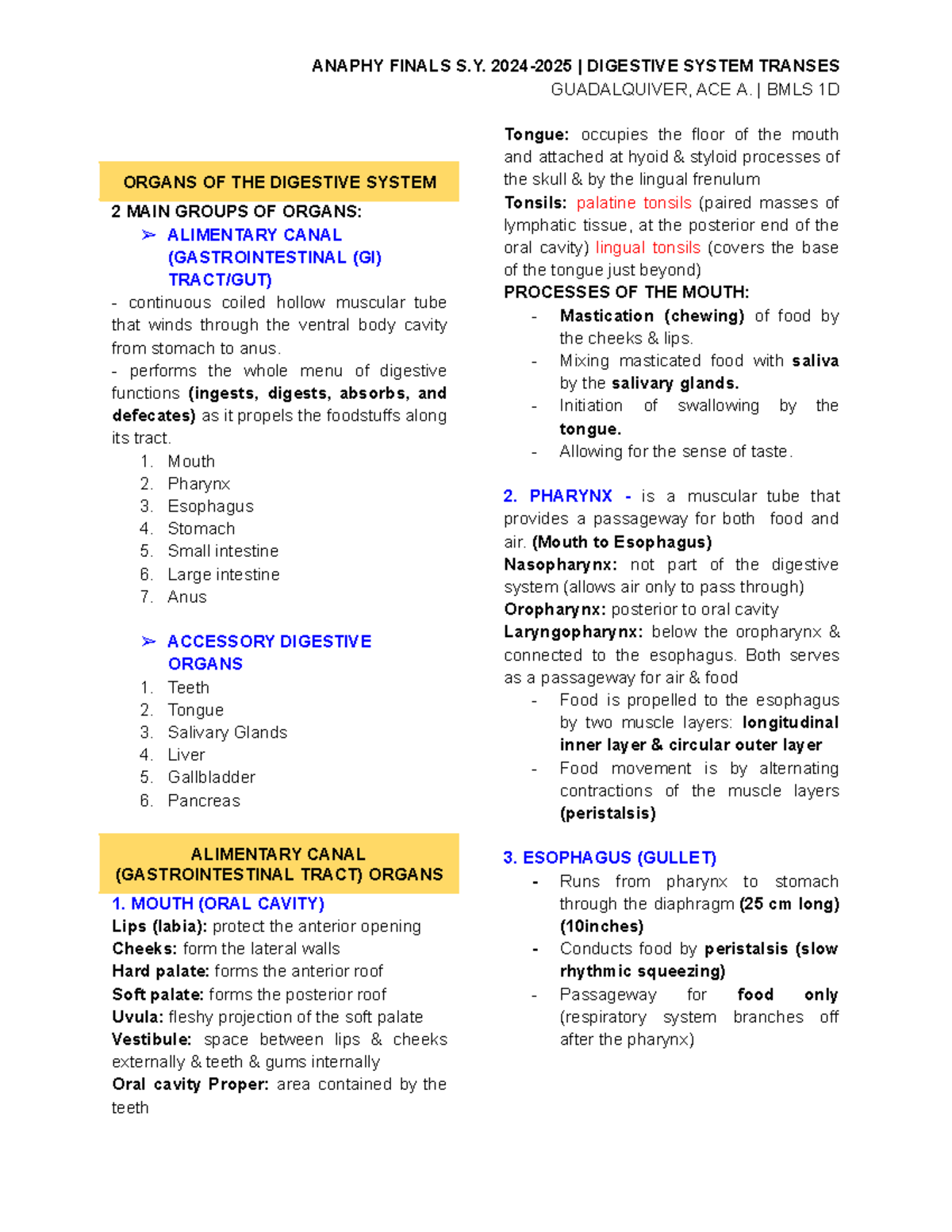 Digestive System Transes - GUADALQUIVER, ACE A. | BMLS 1D ORGANS OF THE ...