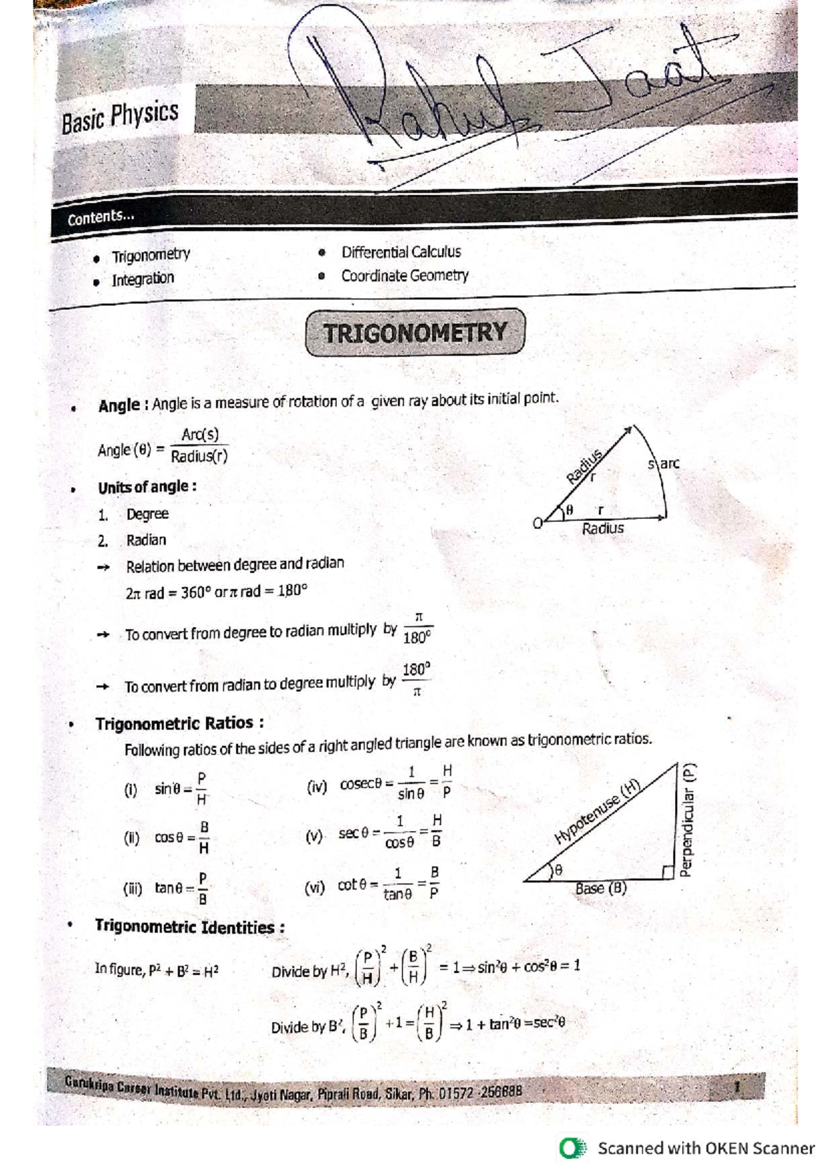 Basic Physics Concepts: Trigonometry, Calculus & Geometry (PHYS101 ...