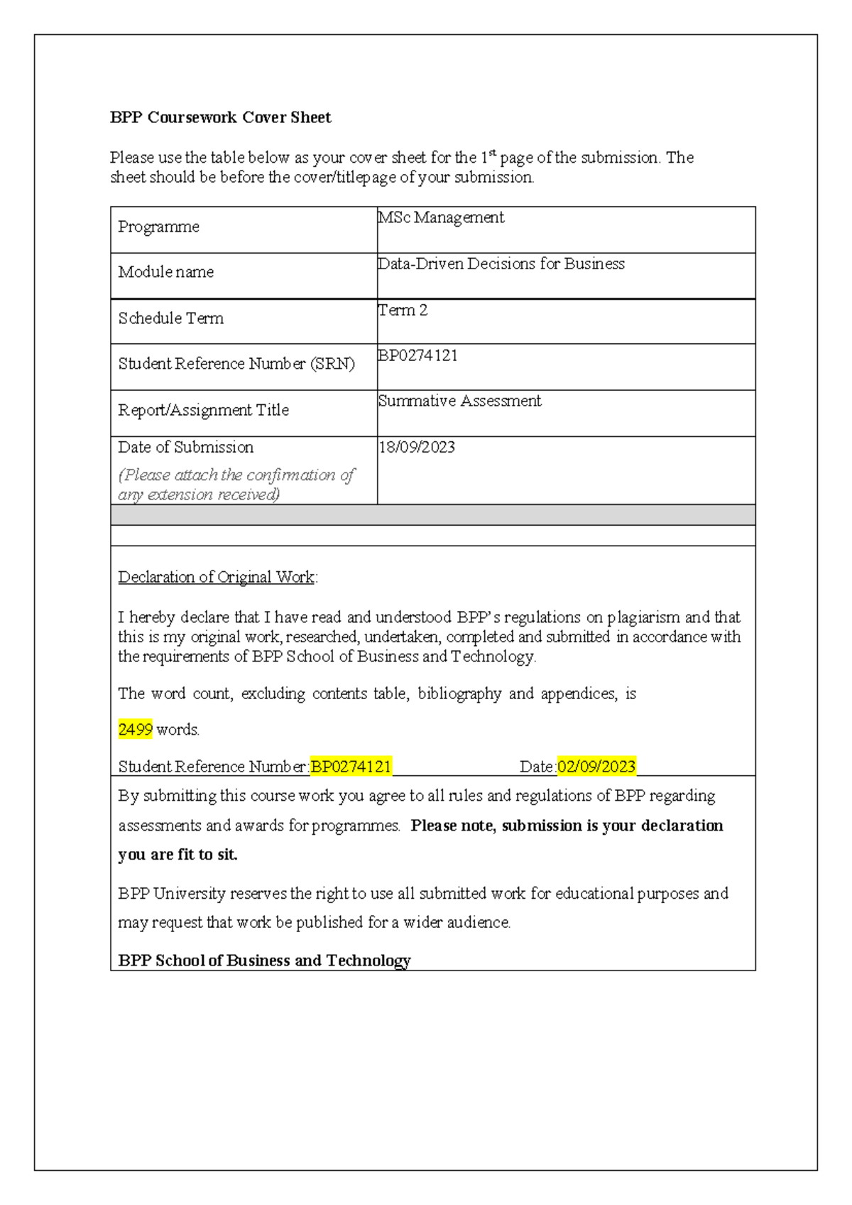 Prabin DDD Assessment - BPP Coursework Cover Sheet Please use the table ...