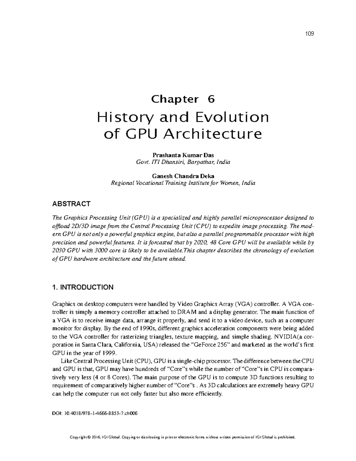 History and Evolution of GPU Architecture - 109 Copyright © 2016, IGI ...