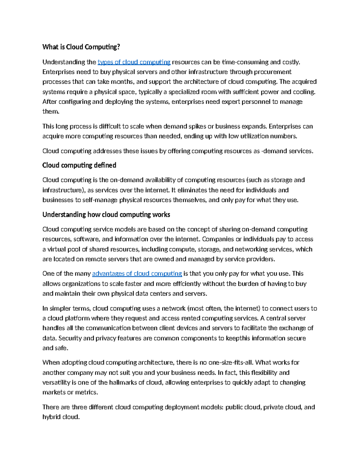 CLOUD 101: Understanding Cloud Computing Types and Services - Studocu