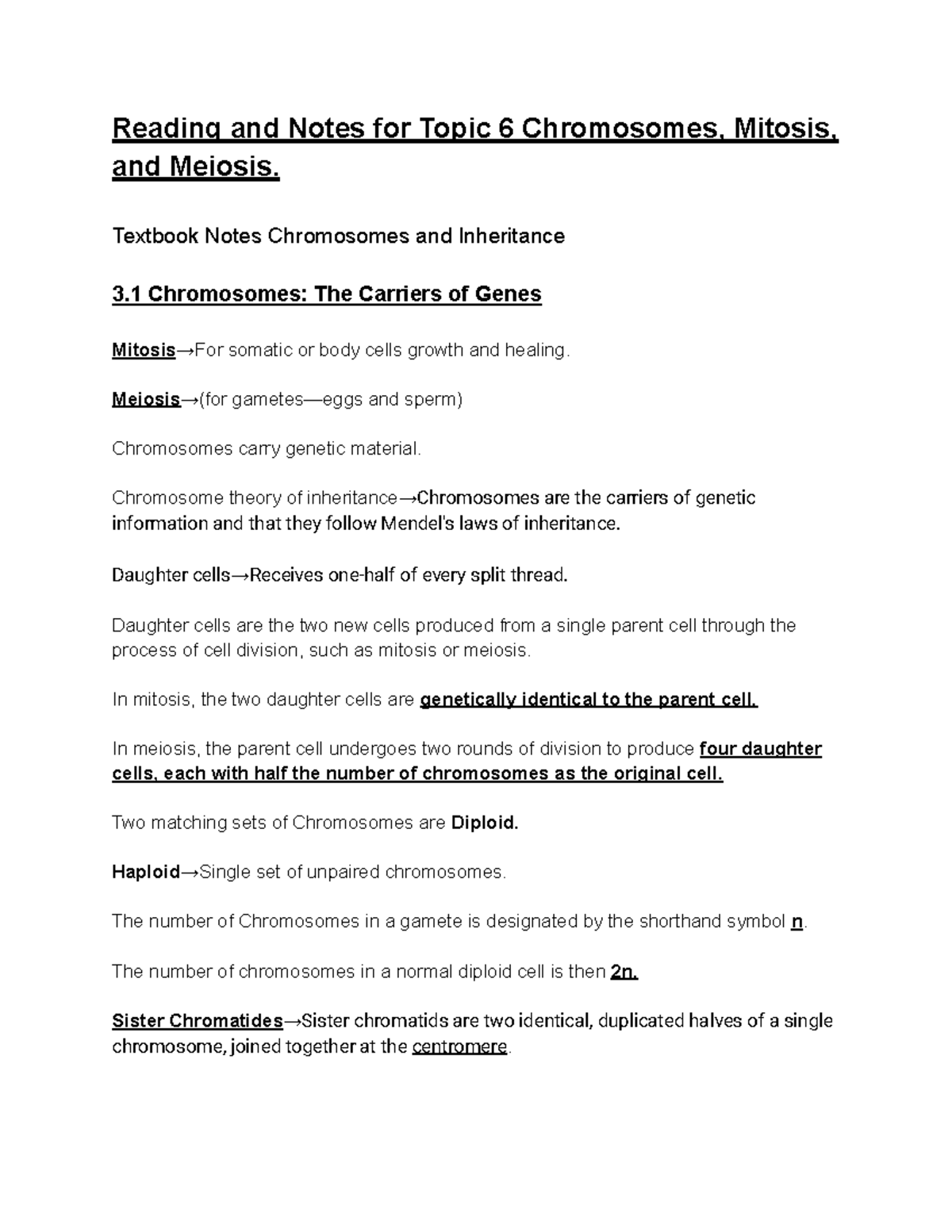 Genetics Study Guide: Chromosomes, Mitosis & Meiosis (BIO 101) - Studocu