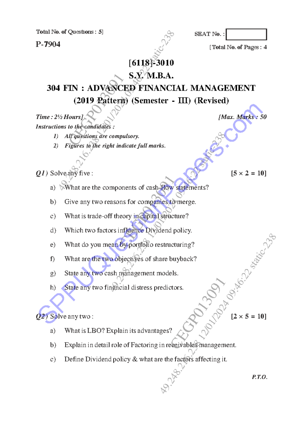 S.Y. M.B.A. 304 FIN: Advanced Financial Management Exam Notes (2019 ...