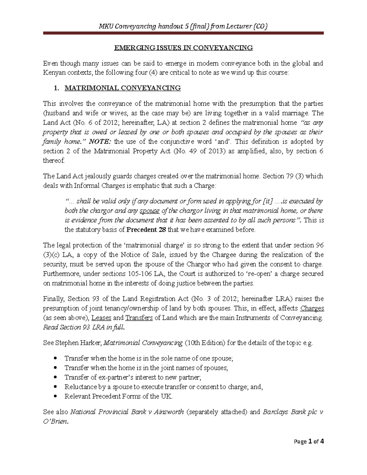 Emerging Issues in Conveyancing - Course Notes for LAW 403 - Studocu