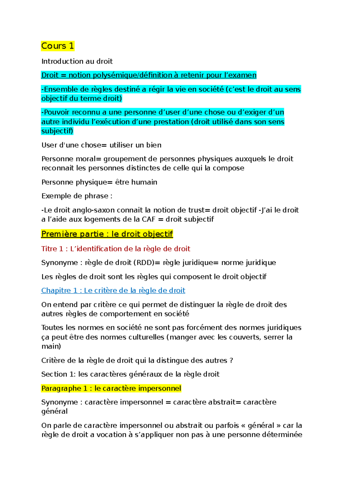 Chapitre 1 intro droit - cours pas forcement complet a la fin - Cours 1 Introduction au droit ...