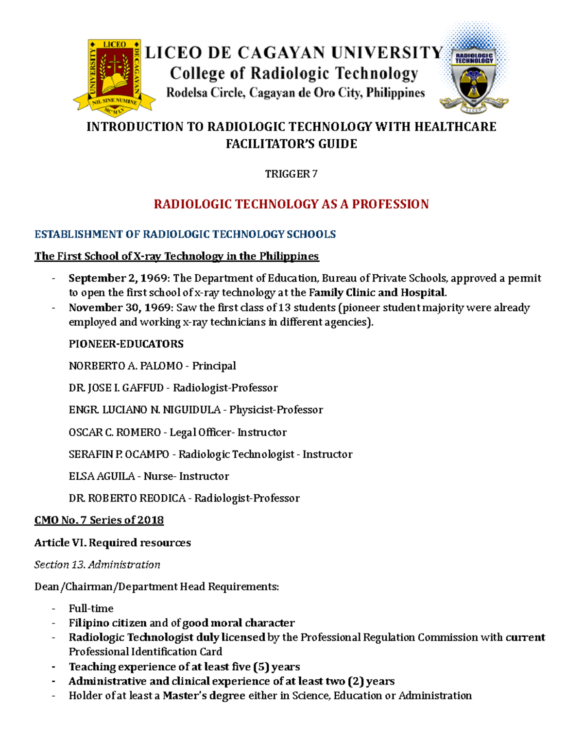 Trigger 7 - FACI Guide - Introduction to Radiologic Technology - Studocu