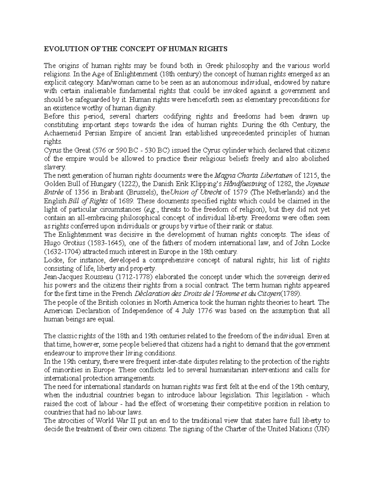 Evolution of the concept of Human Rights - EVOLUTION OF THE CONCEPT OF ...