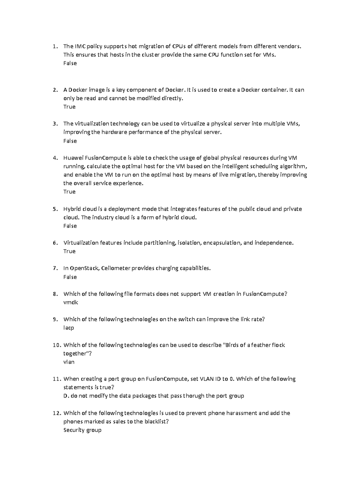 123 - Cloud Computing Quiz Notes: Key Concepts and Technologies - Studocu