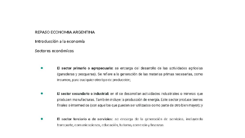 Repaso Economia Argentina - REPASO ECONOMIA ARGENTINA Introducción a la ...