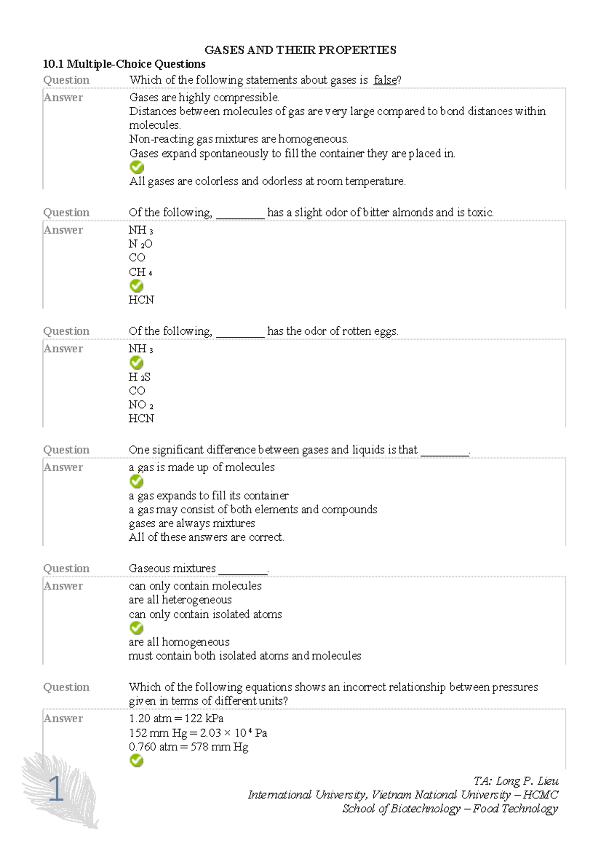 Exercise Gases and Their Properties Key - Final Exam Notes - Studocu
