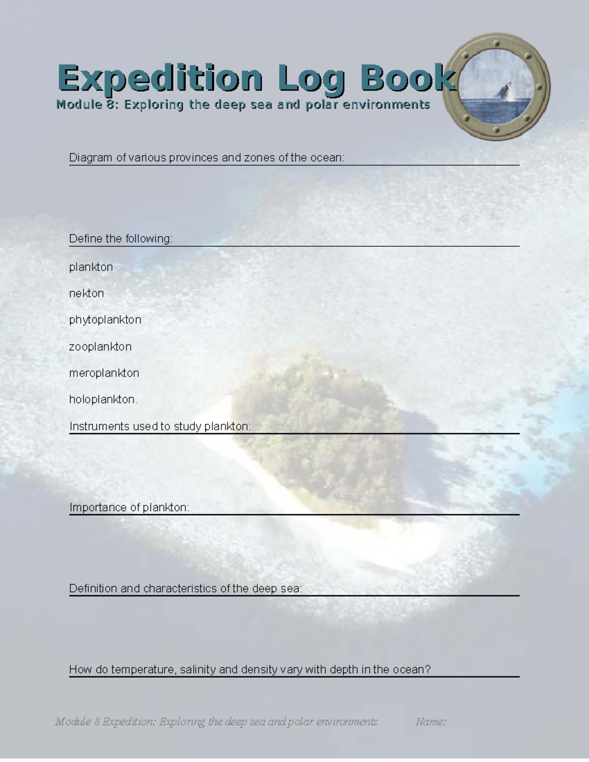 OCSC Log Book 8: Deep Sea and Polar Environments Exploration - Studocu