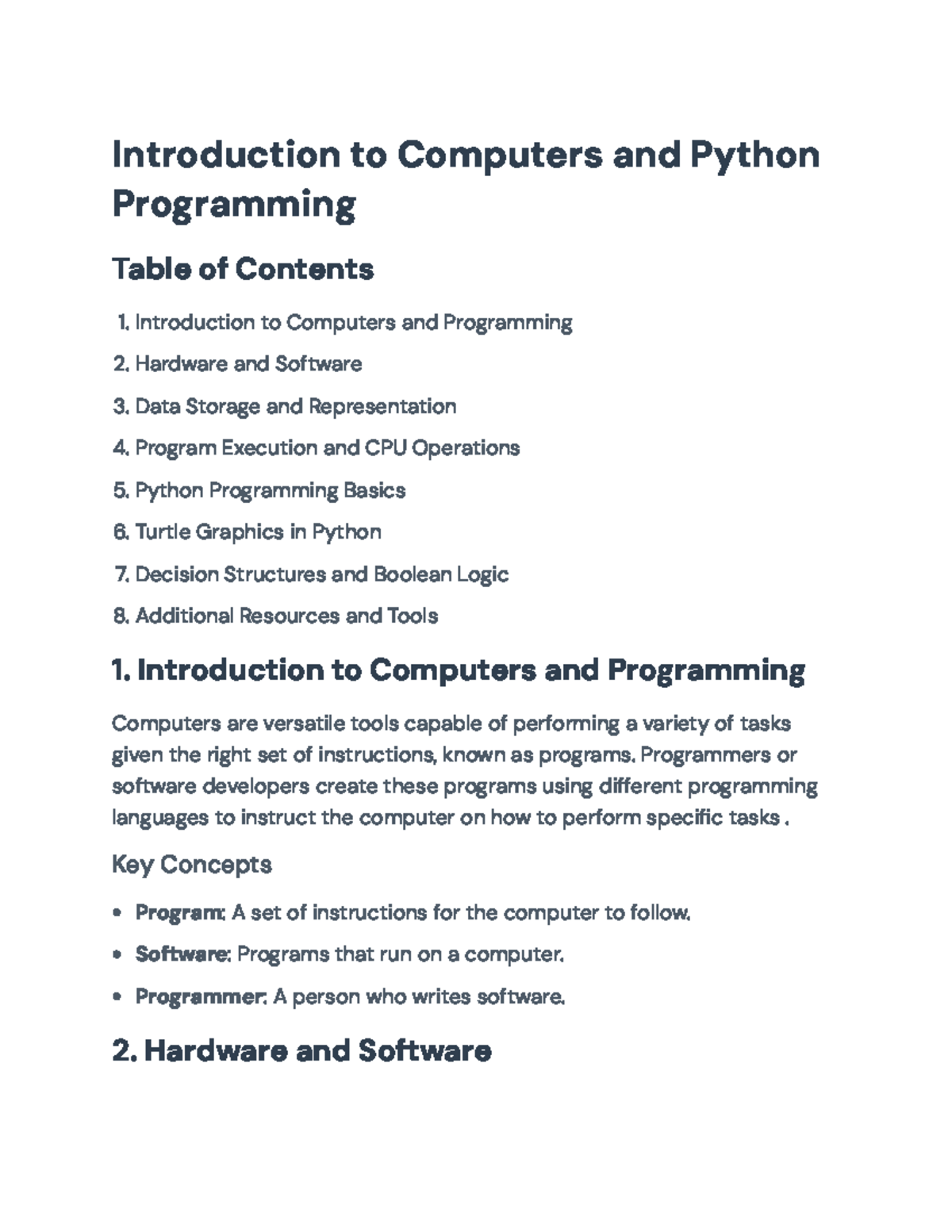 Introduction to Computers and Python Programming (CS101) - Introduction to Computers and Python ...