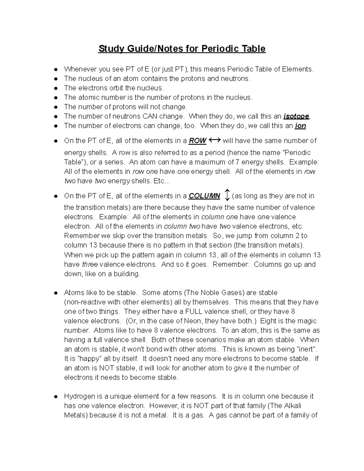 Study Guide Notes for Chemistry: Periodic Table Insights - Studocu