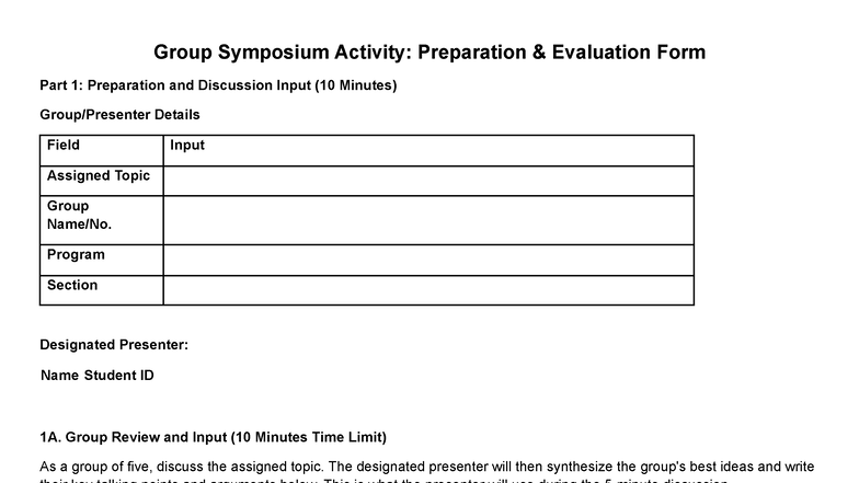 Group Symposium Activity: Prep & Discussion Input Form - Studocu