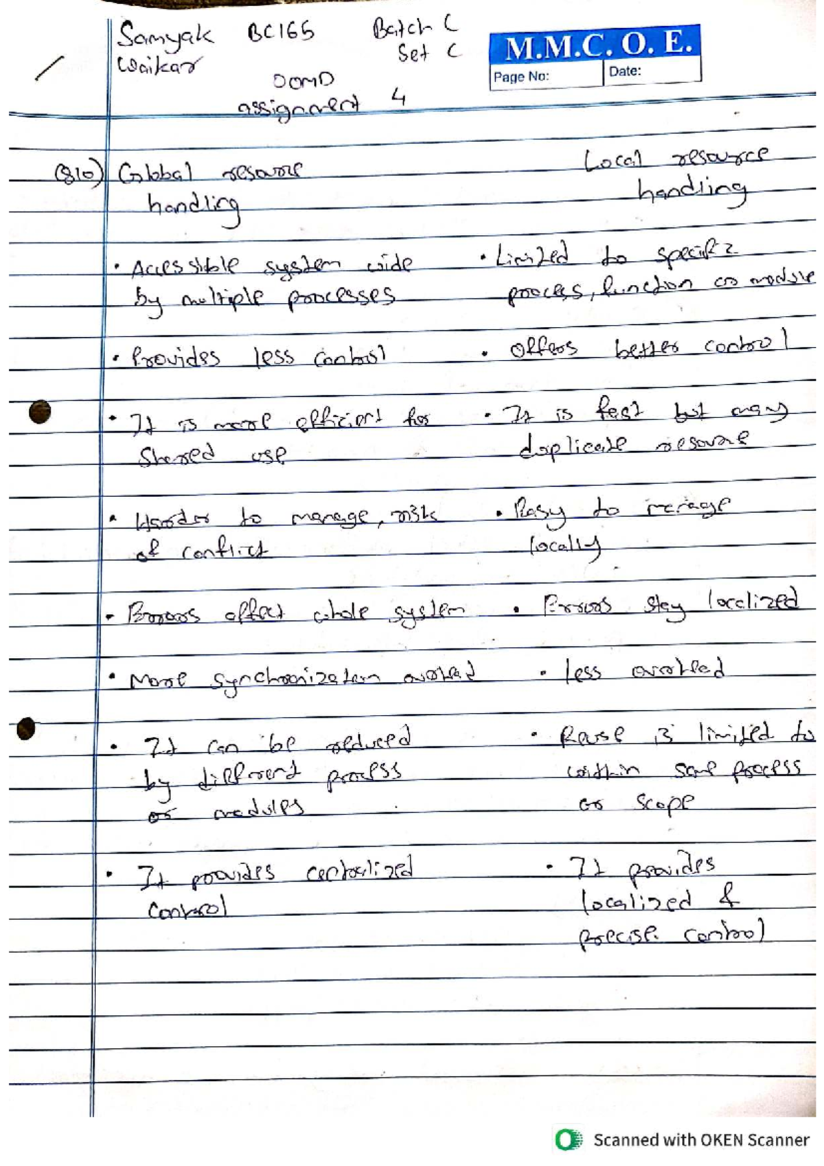 BC165 Assignment 4: Global vs Local Resource Handling Analysis - Studocu