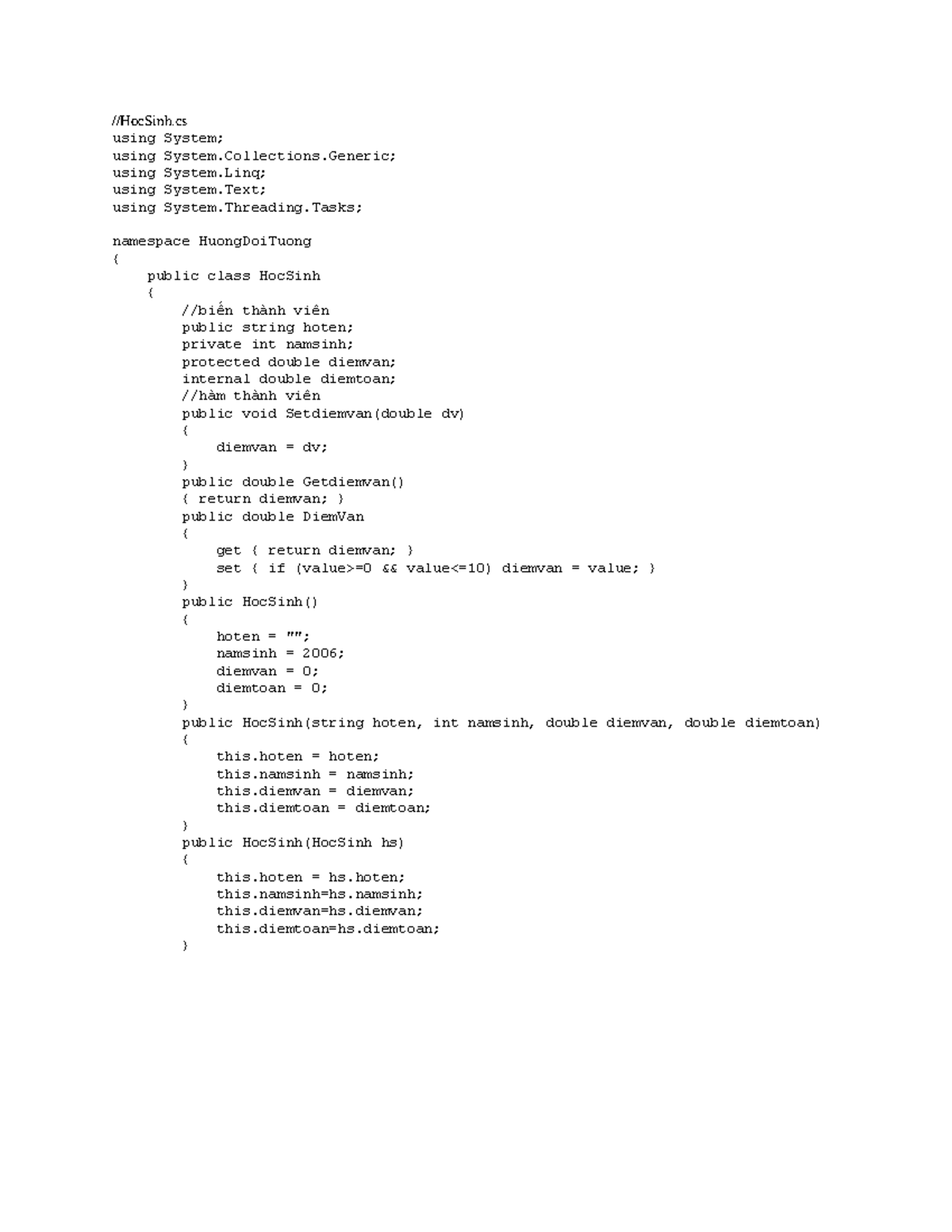 Kế thừa lthdt - HocSinh using System; using System.Collections; using ...