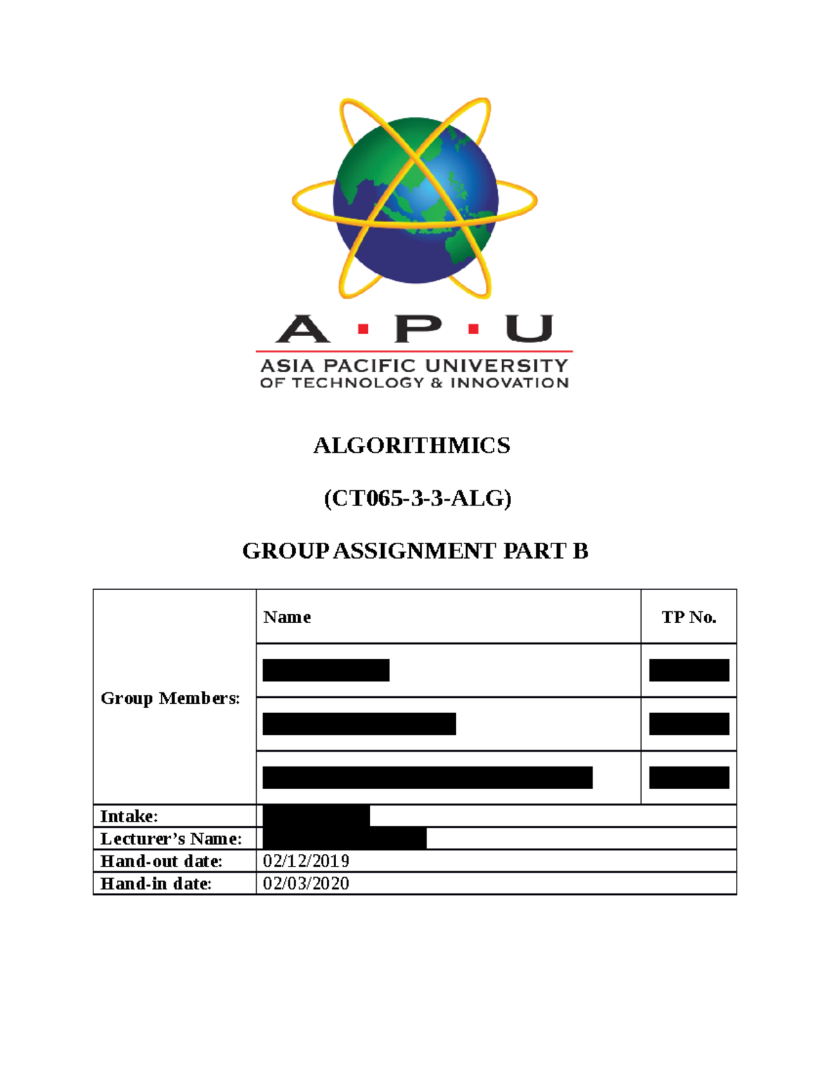 ALG Assignment Part B - ALGORITHMICS (CT065-3-3-ALG) GROUP ASSIGNMENT PART B Group Members: Name ...