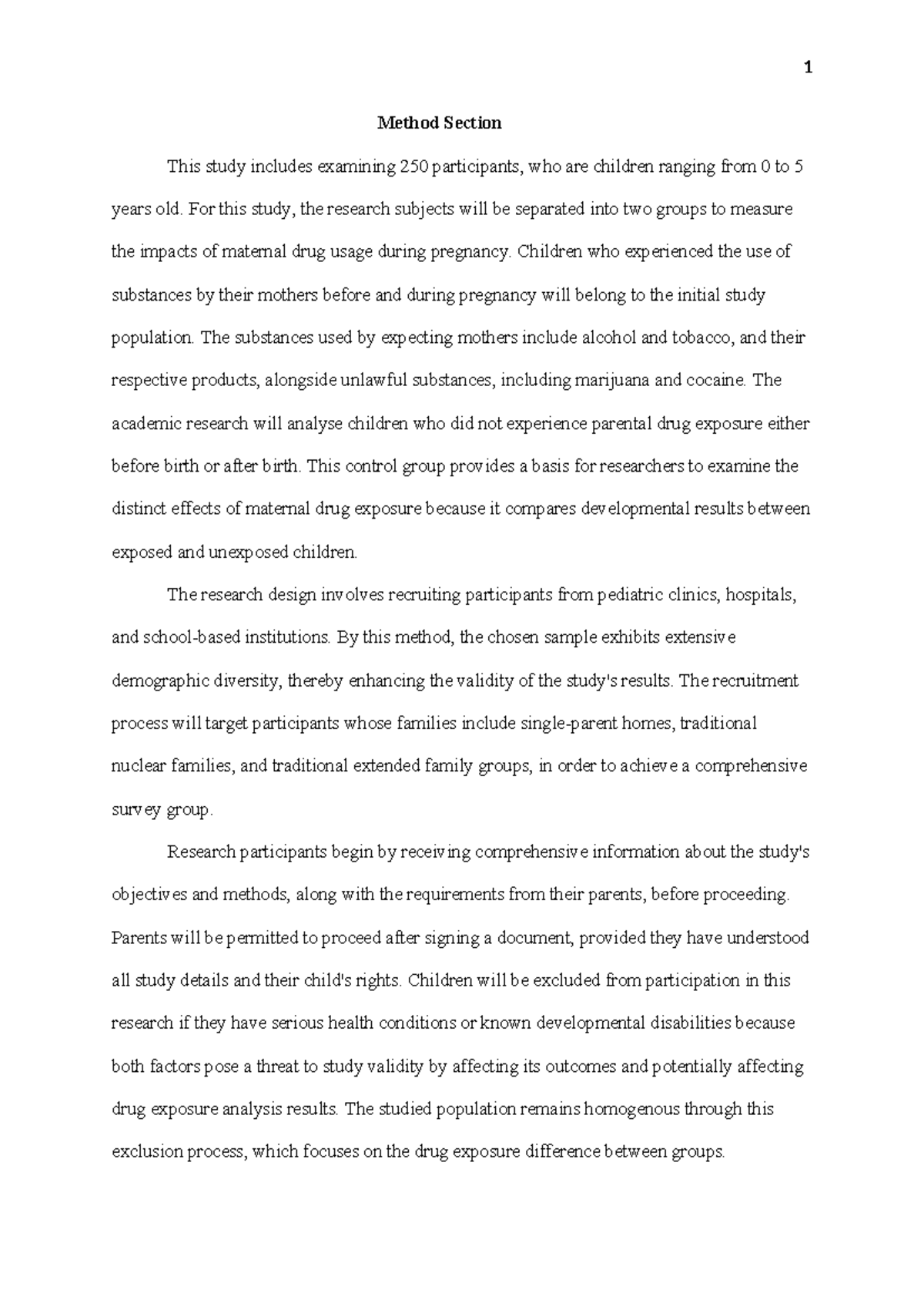 Method Section: Examining Maternal Drug Use Effects on Child ...