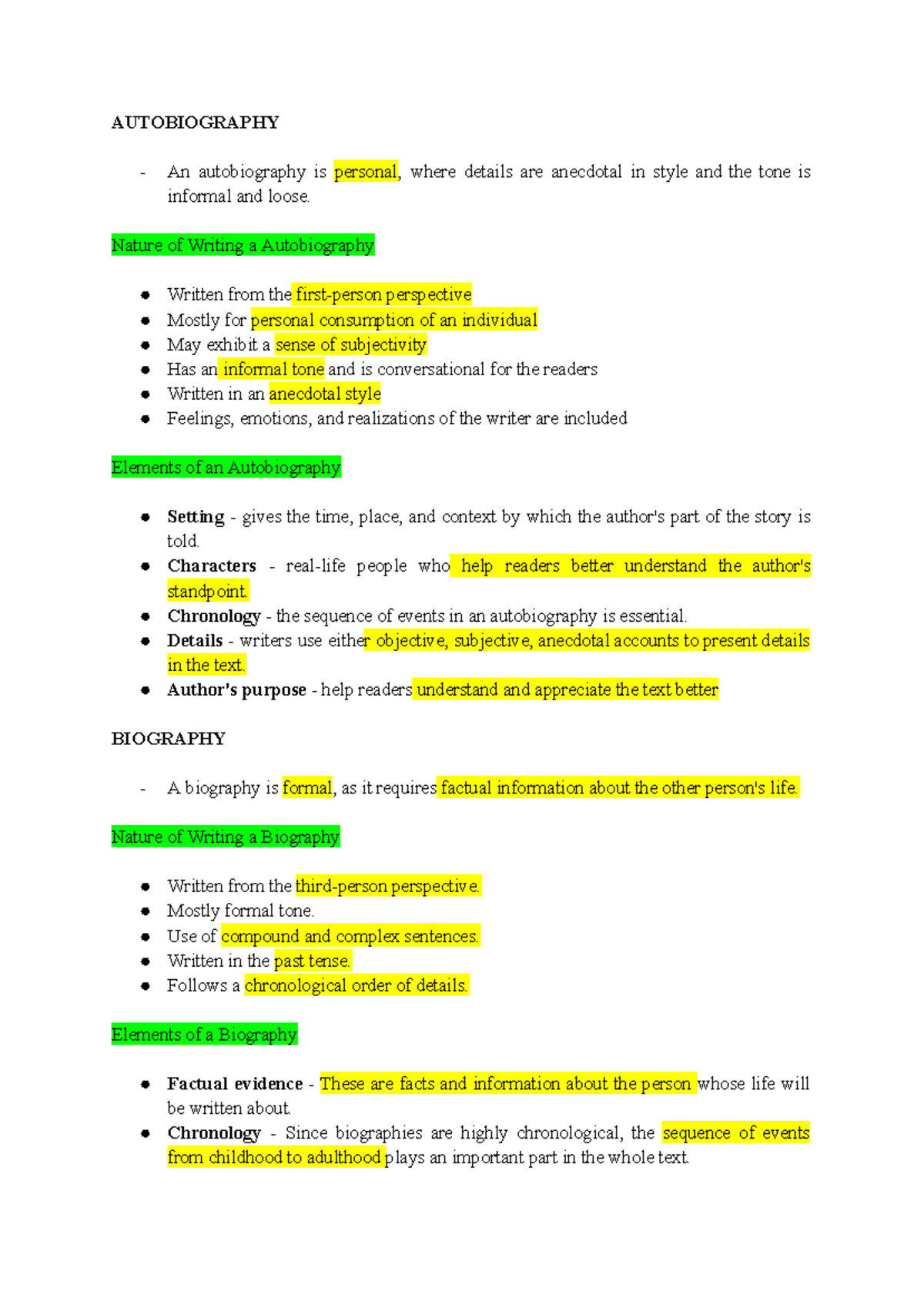 Creative Writing - AUTOBIOGRAPHY An autobiography is personal, where ...