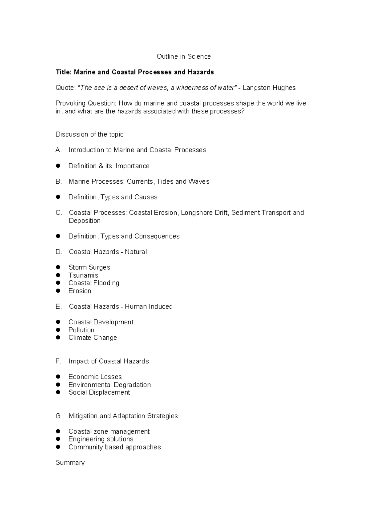 Clauclau - v vv - Outline in Science Title: Marine and Coastal ...