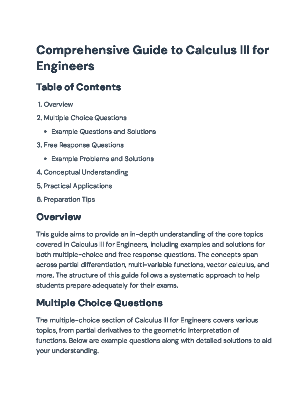 Calculus III for Engineers: Comprehensive Exam Preparation Guide ...