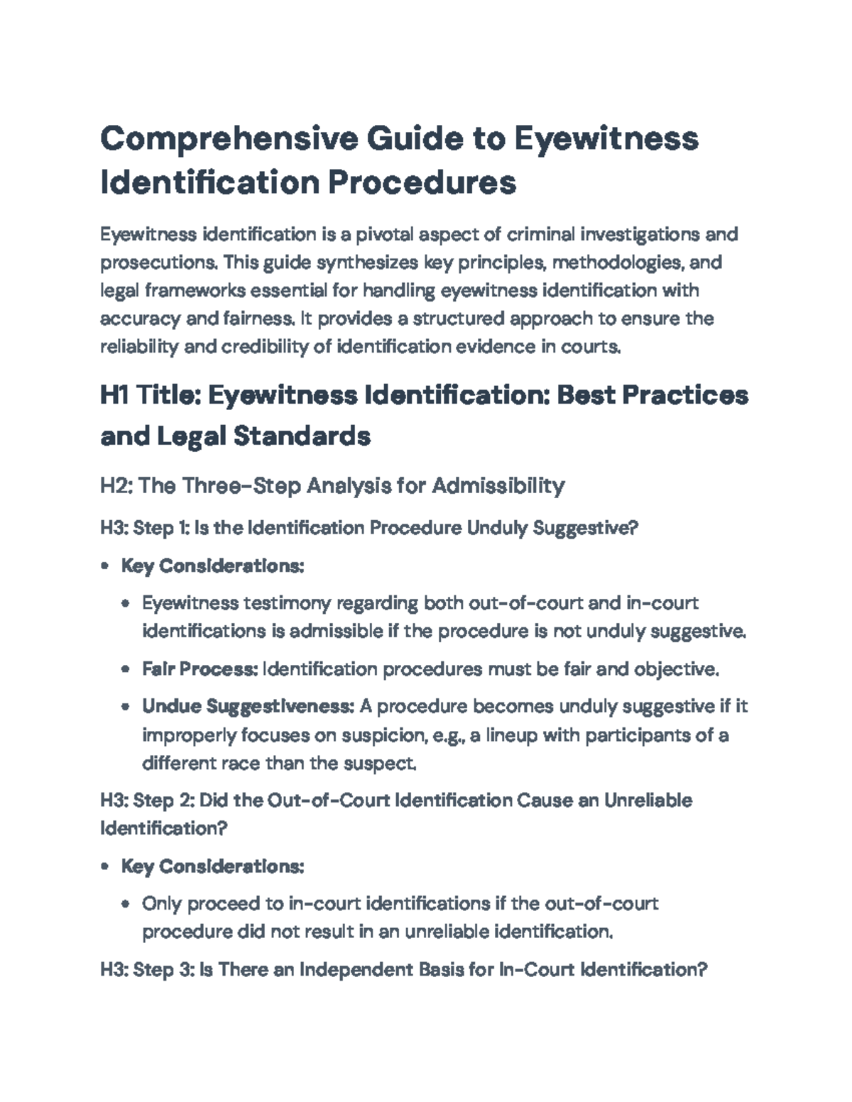 Eyewitness Identification Procedures: Best Practices and Legal ...