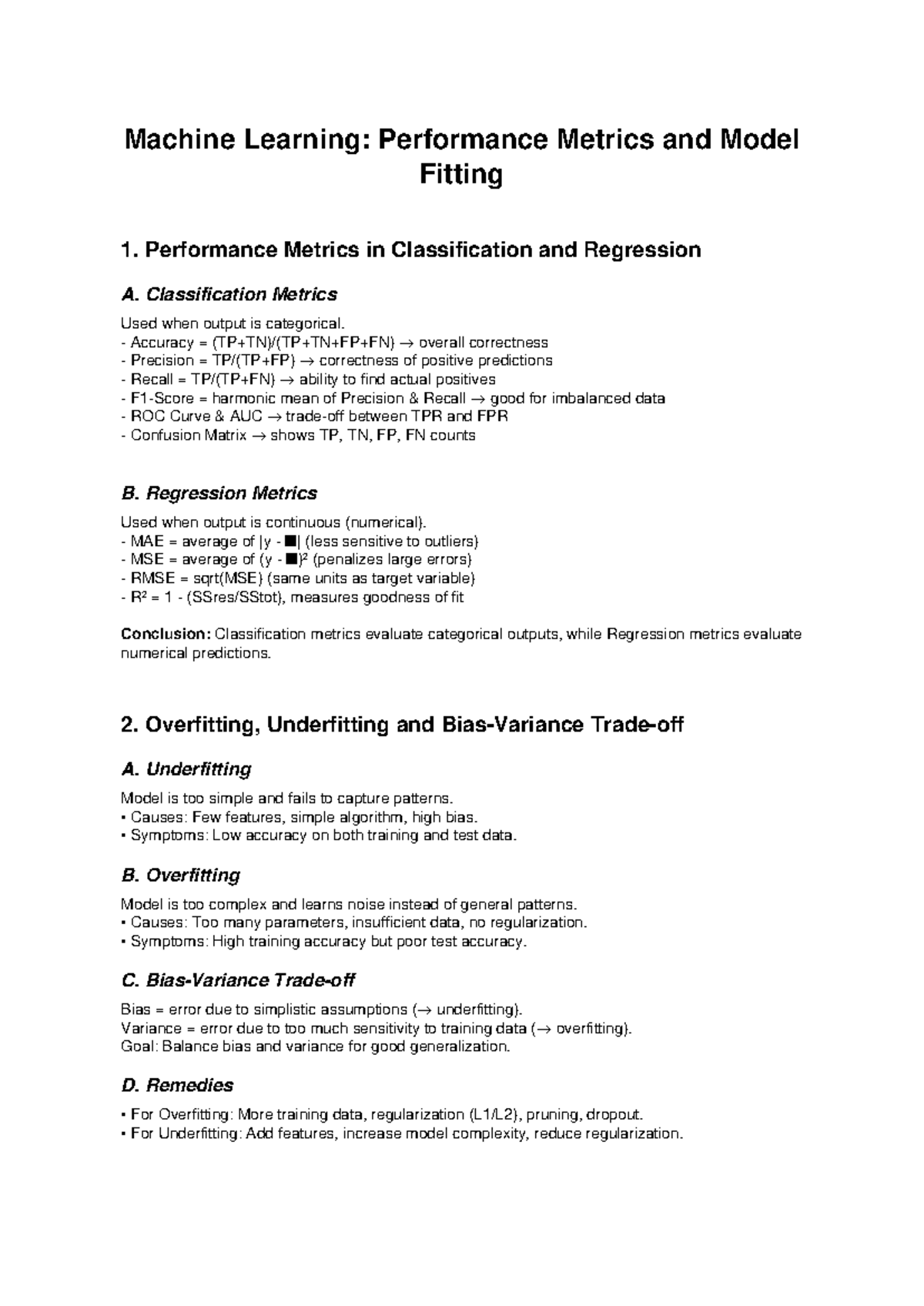 ML Performance Metrics & Overfitting Analysis - Studocu
