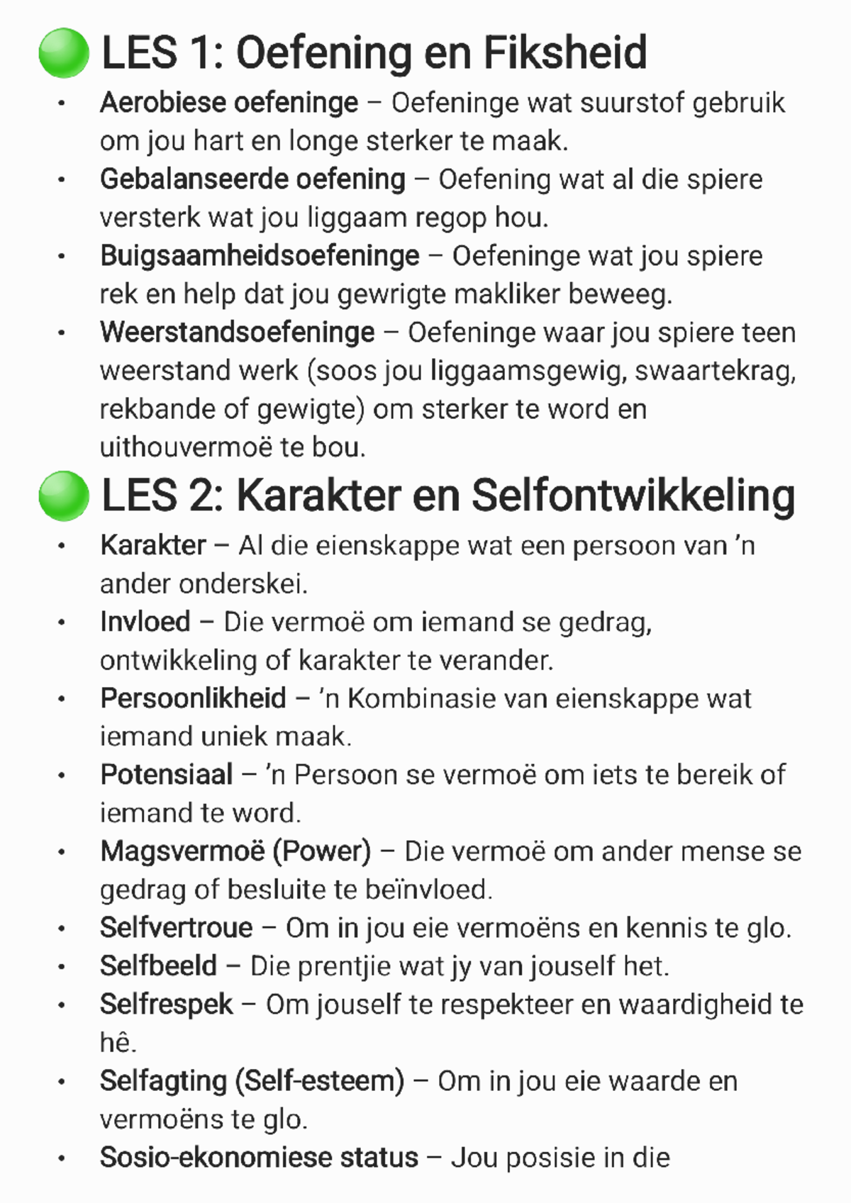 LES 1-14: Oefening, Karakter, Dwelms en Omgewing Definisies - Studocu