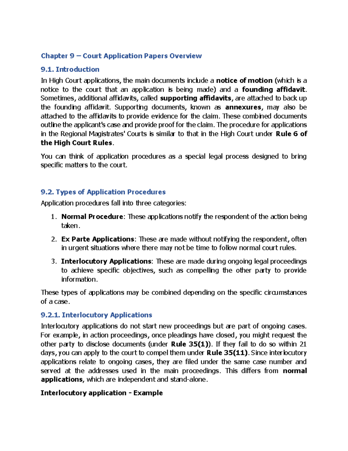 Civil Procedure Notes: Chapter 9 - Overview of Court Application Papers ...
