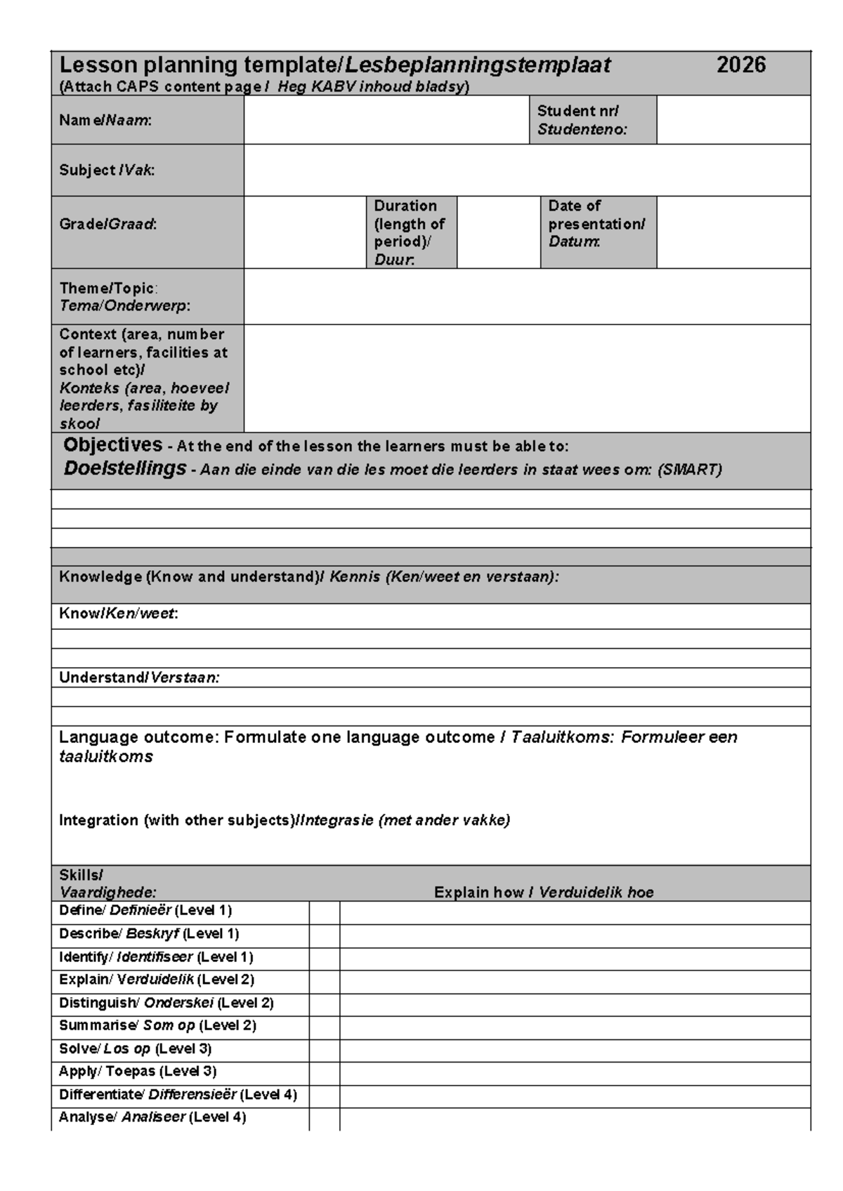 Generic Lesson Planning Template (2026) - Lesbeplanningstemplaat - Studocu