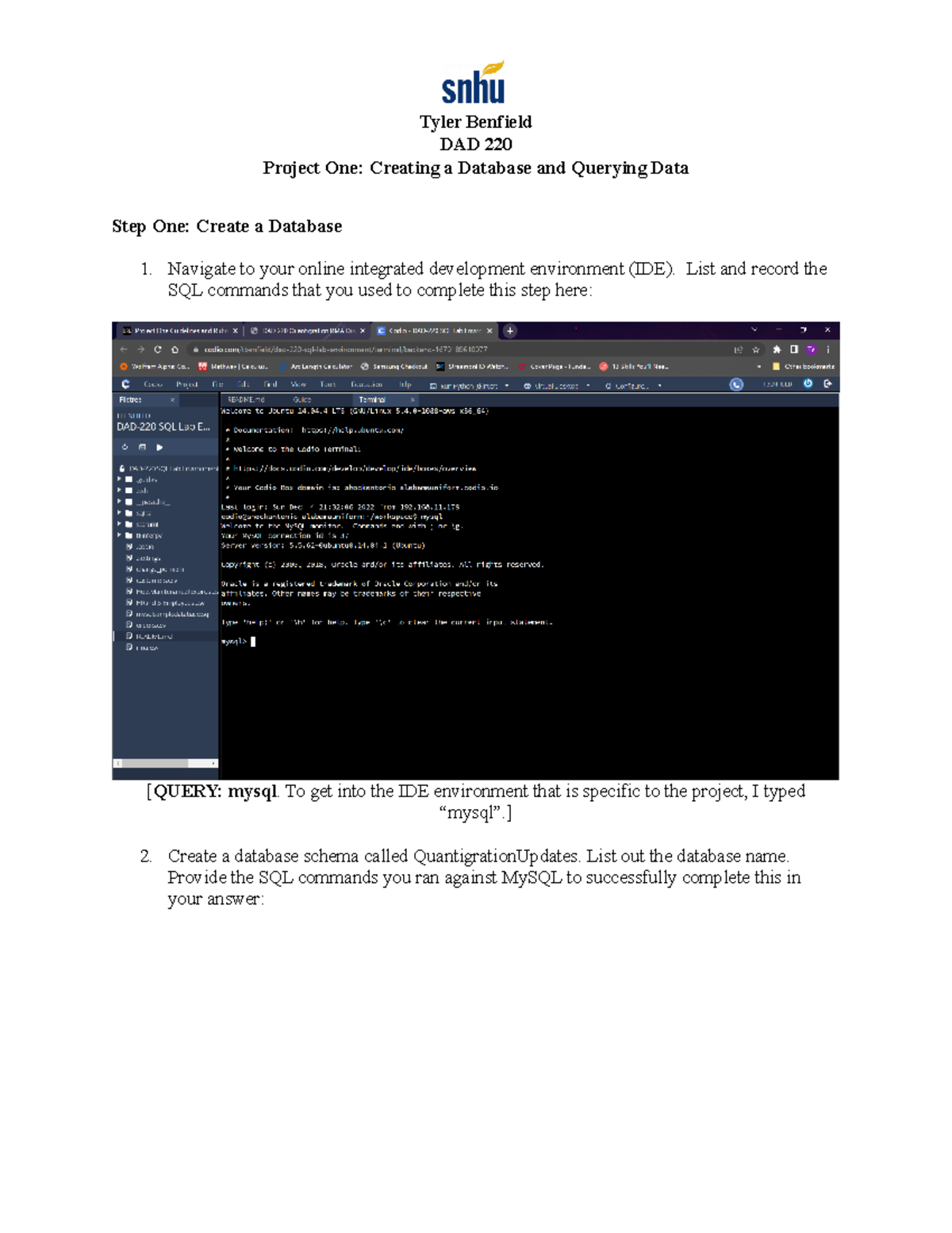 DAD 220 Project One: Database Creation and Querying Steps - Studocu