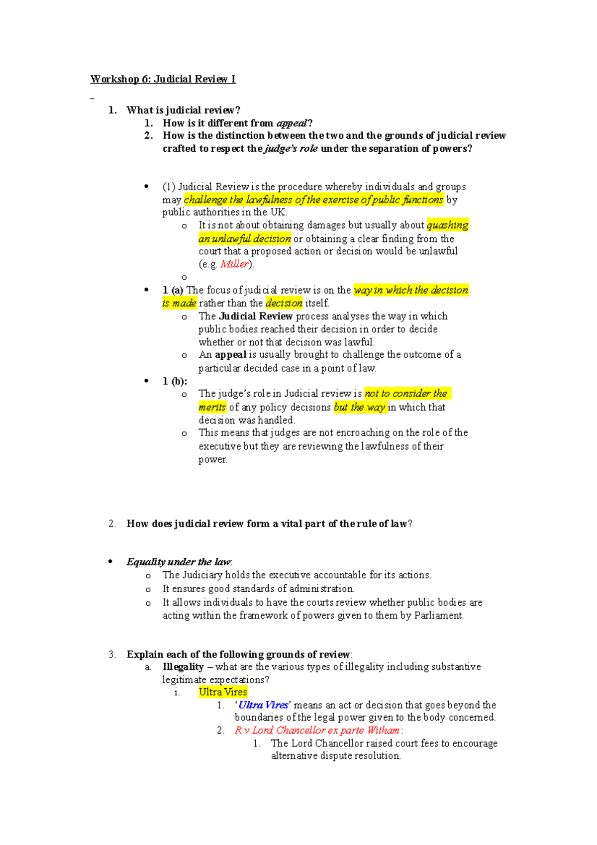 Judicial Review Workshop 6: Key Concepts and Problem Q&A - Studocu