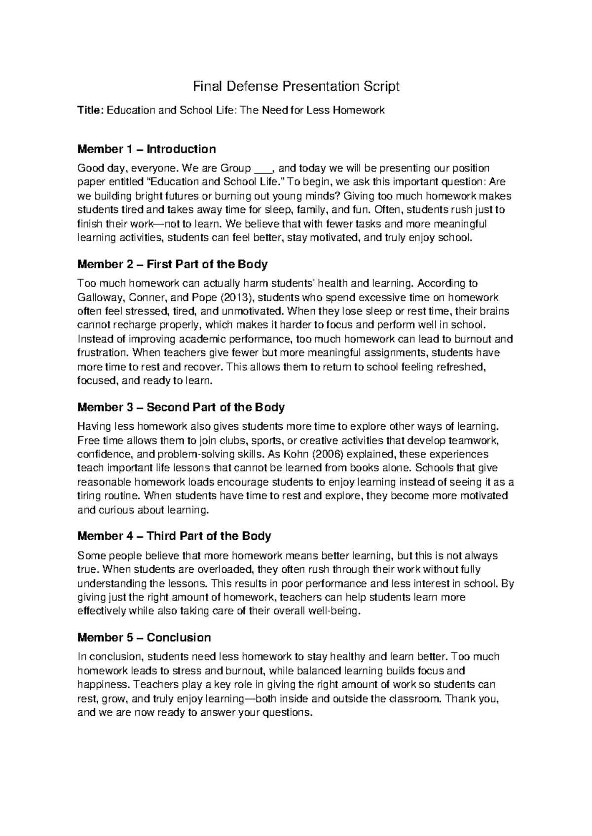 EDU 101: Final Defense Presentation on Homework Impact - Studocu