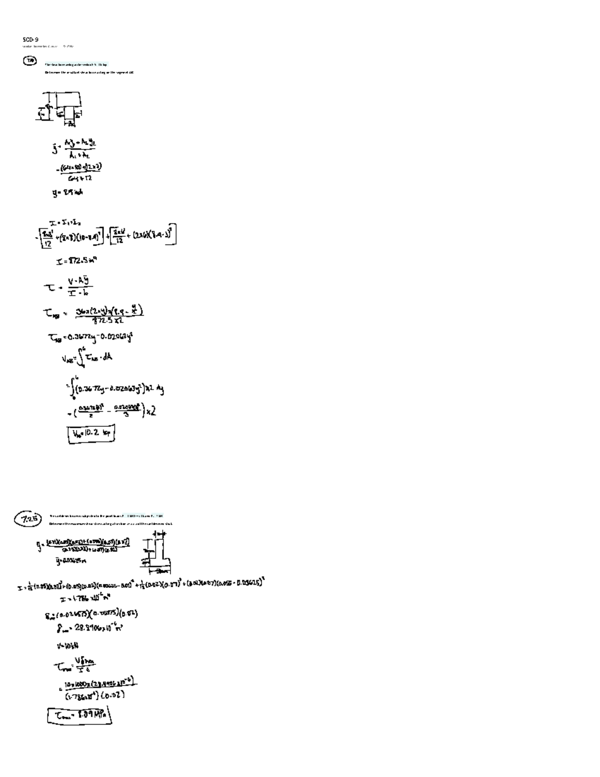 SCD Solids Homework 9: Shear Forces & Bending Stress Analysis - Studocu