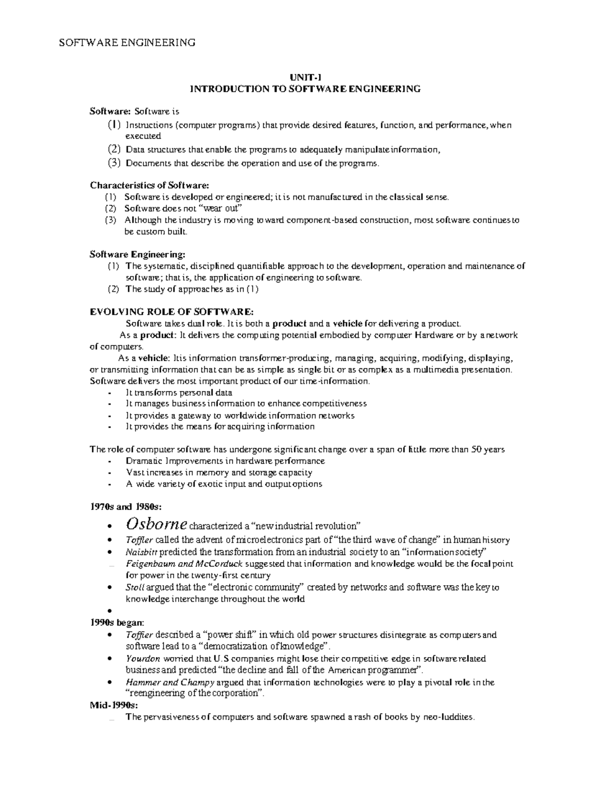 Software Engineering Unit-1: Introduction and Evolving Role - Studocu