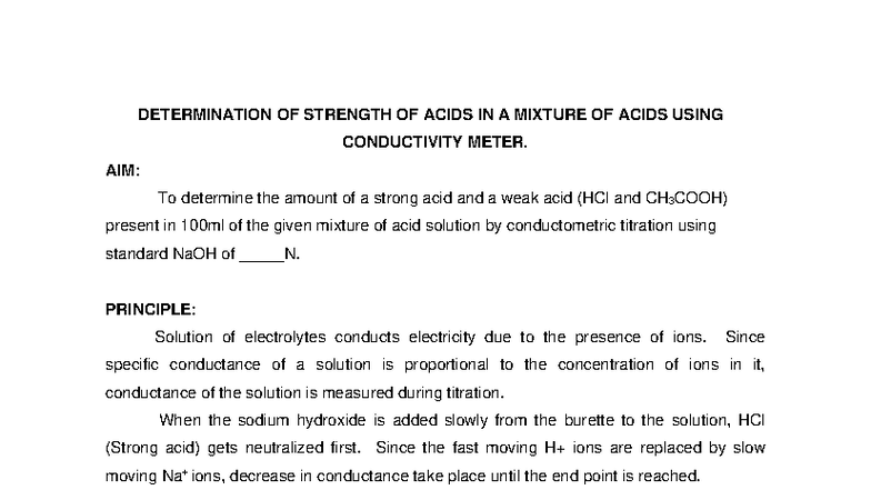 Chemistry 7th Experiment: Conductometric Titration of Acid Mixture ...