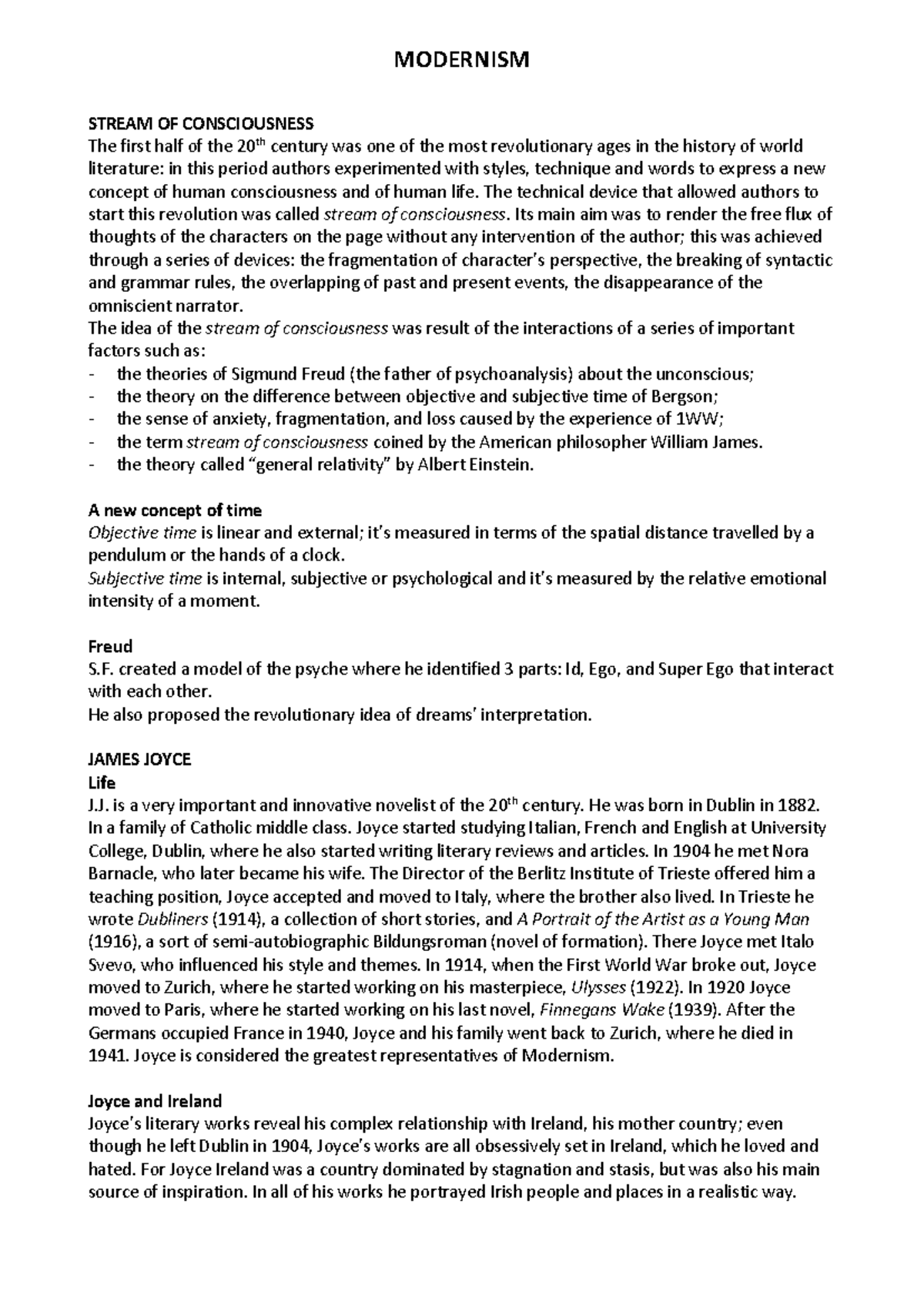 MODERNISM: STREAM OF CONSCIOUSNESS IN LITERATURE - Studocu