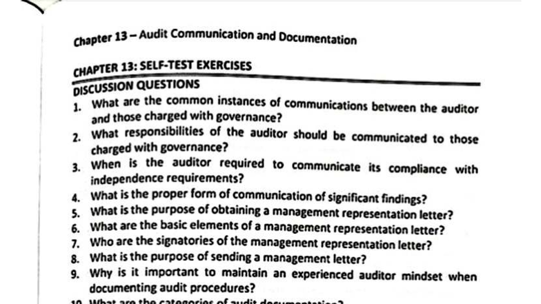 Chapter 13 - Audit Communication & Documentation MCQs - Studocu