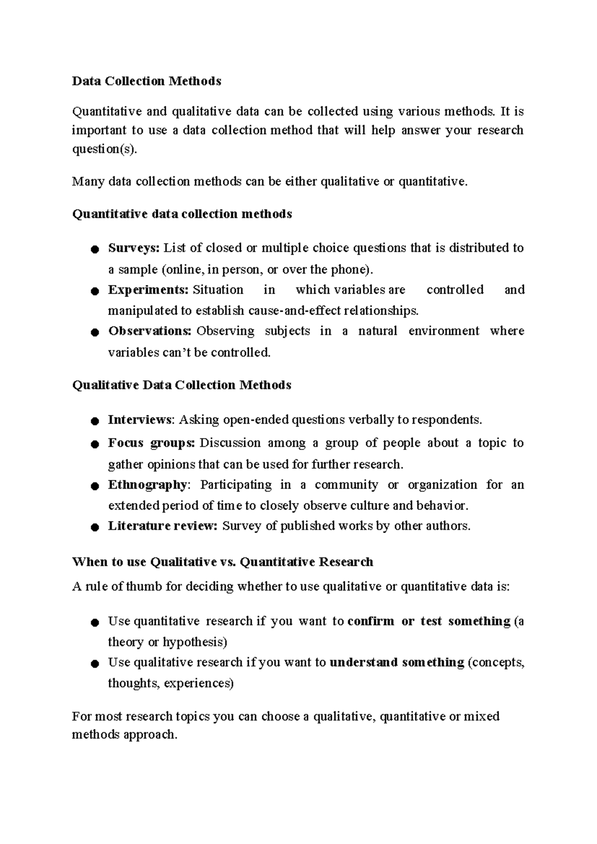 Lesson 5 - Data Collection Methods: Qualitative & Quantitative Approaches - Studocu