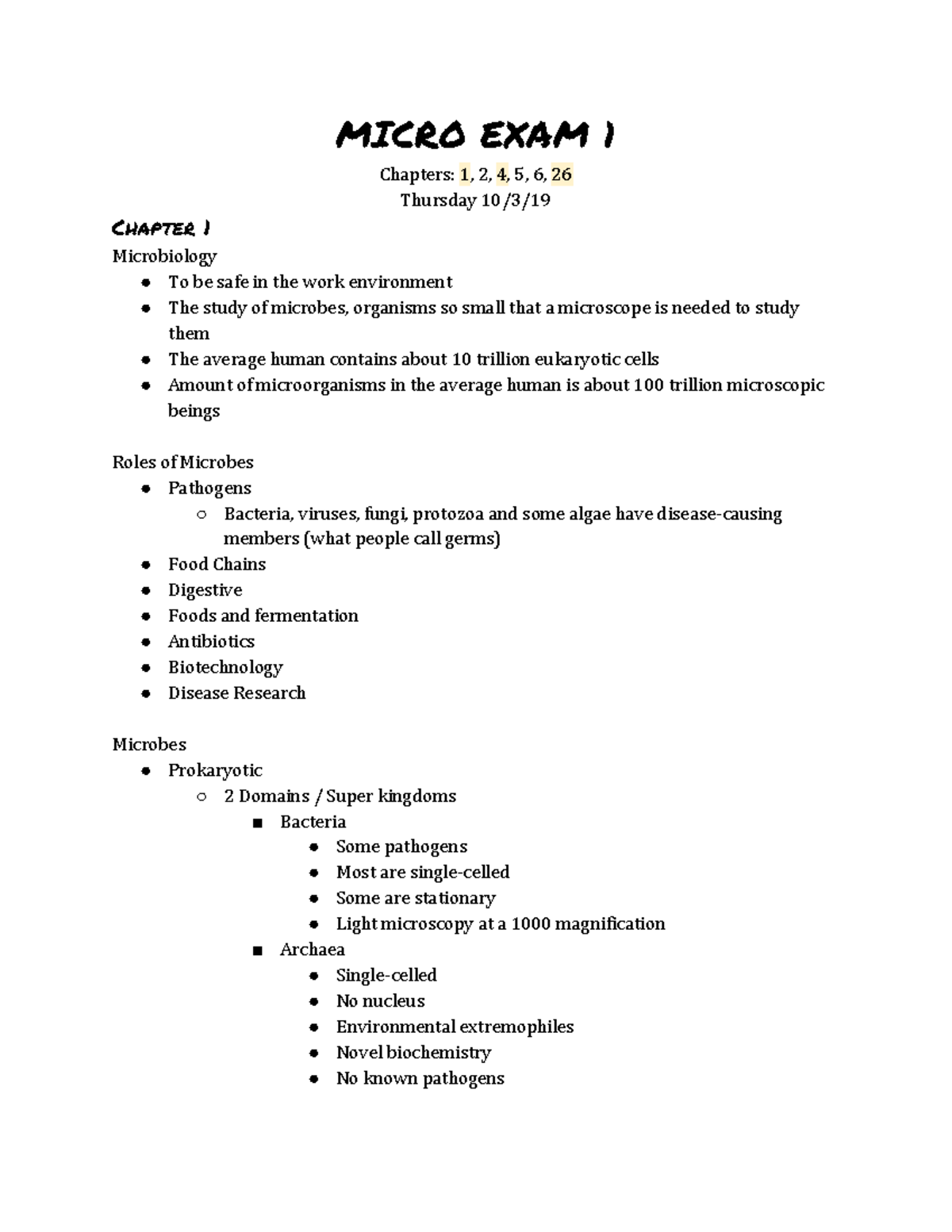 Micro Exam 1 - Covers Chapters 1, 2, 4, 5, 6, and 26 - Studocu