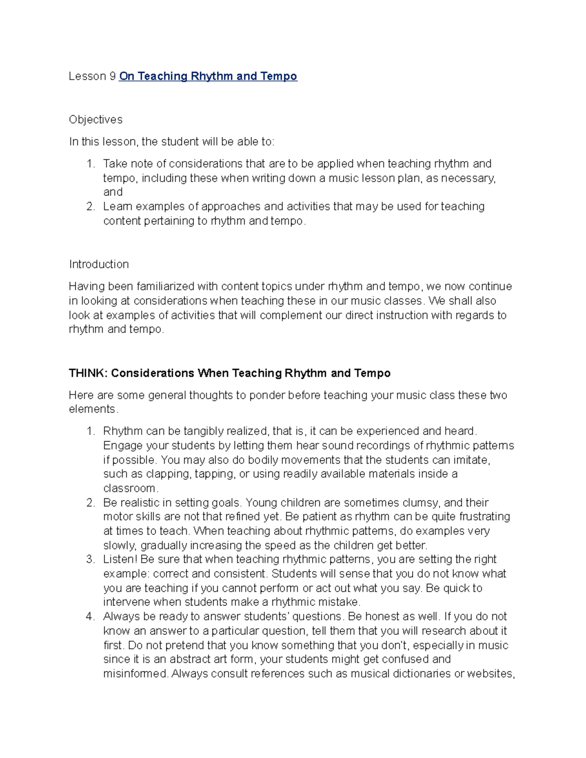 Lesson 9: Effective Strategies for Teaching Rhythm & Tempo in Music ...