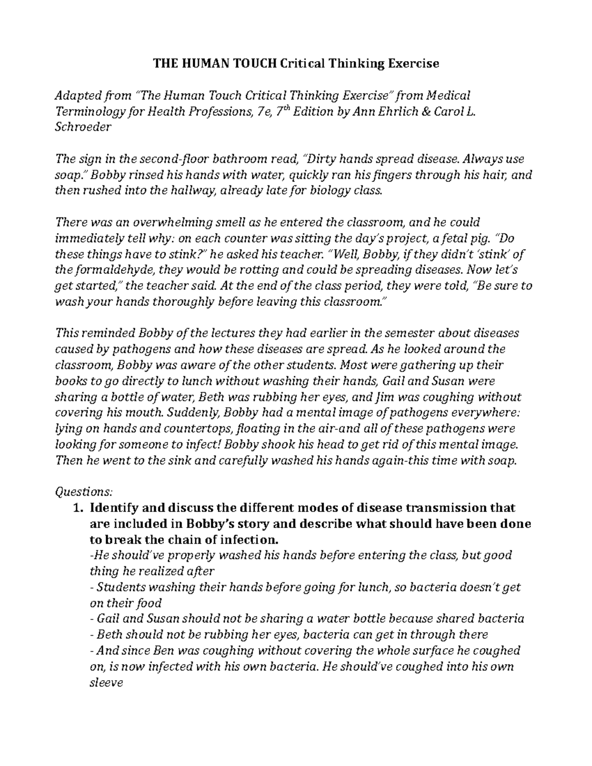 Case Study: The Human Touch on Disease Transmission and Prevention ...