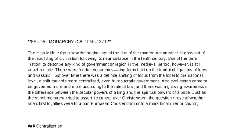 HIST 101: The Rise of Monarchy in the High Middle Ages - Studocu