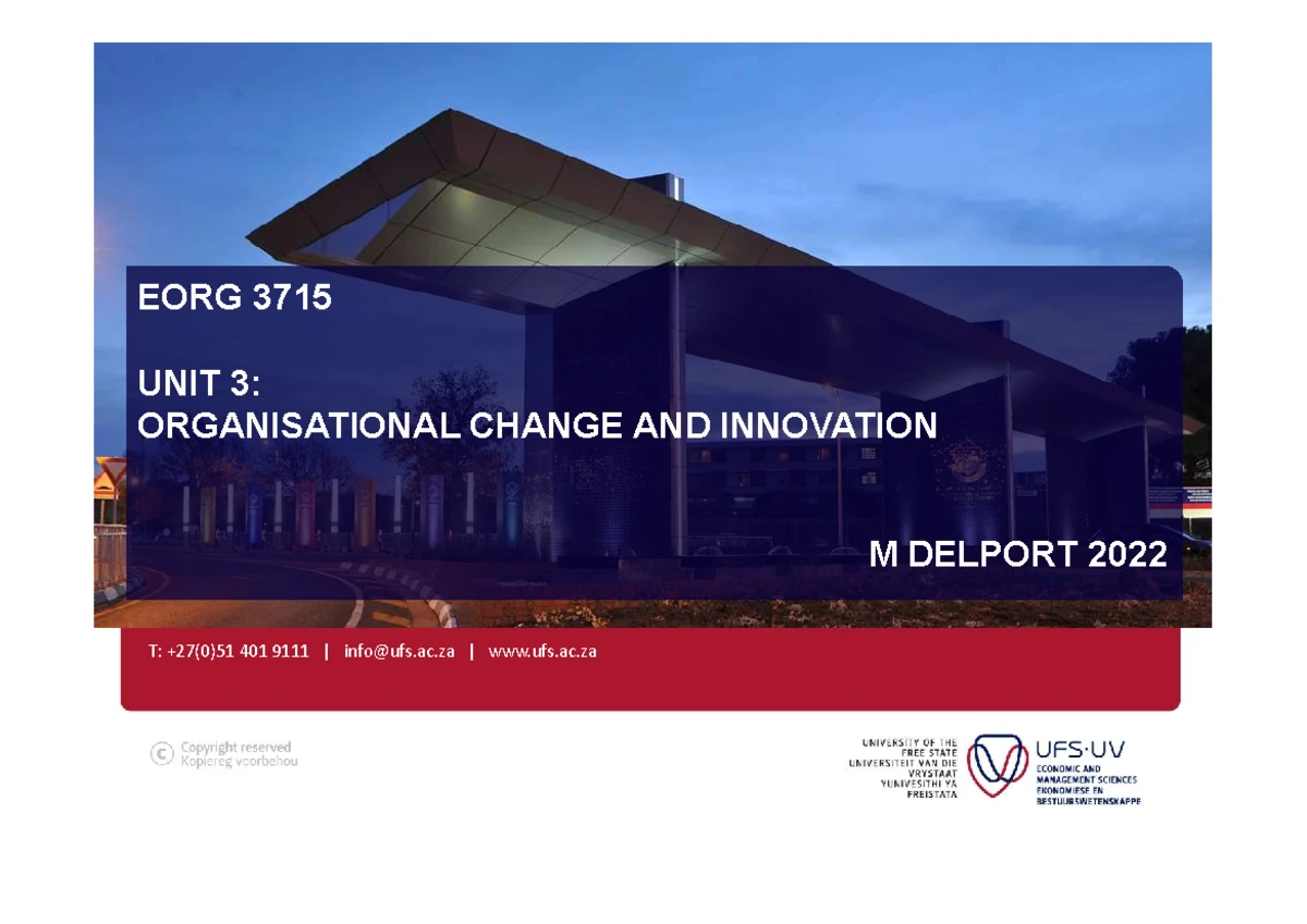 Unit 2 - Slides - T: +27(0)51 401 9111 | info@ufs.ac | ufs.ac EORG 3715 ...