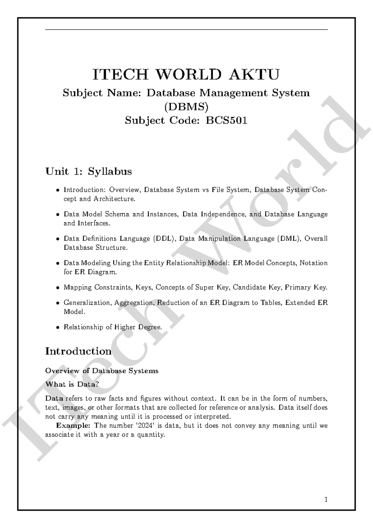 DBMS Unit Notes: Comprehensive Guide for BCS Course (All 5 Units) - Studocu