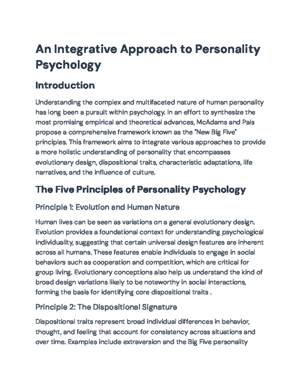 New Big Five Principles: Integrative Personality Framework Analysis ...