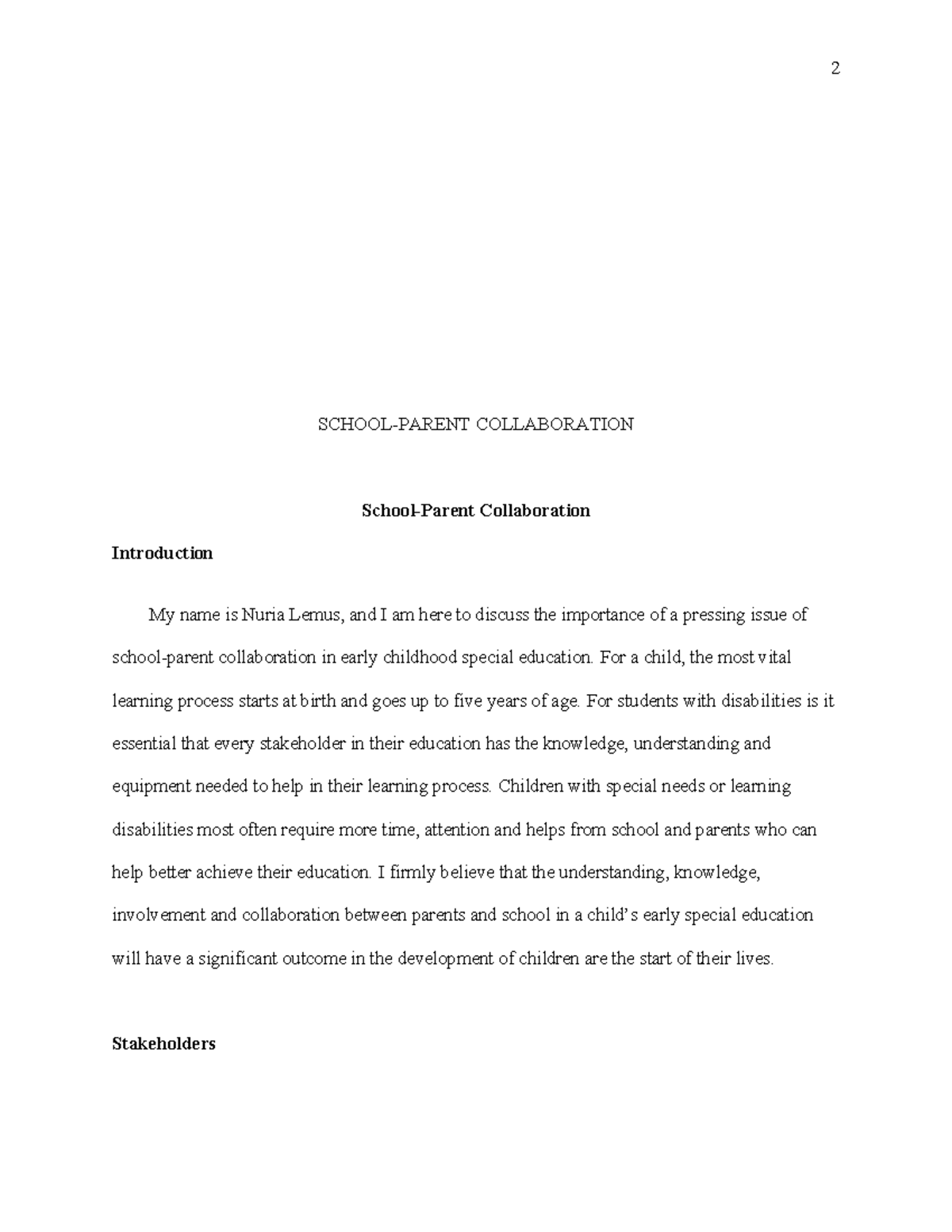 Advocacy Speech on School-Parent Collaboration in Early Special Ed ...