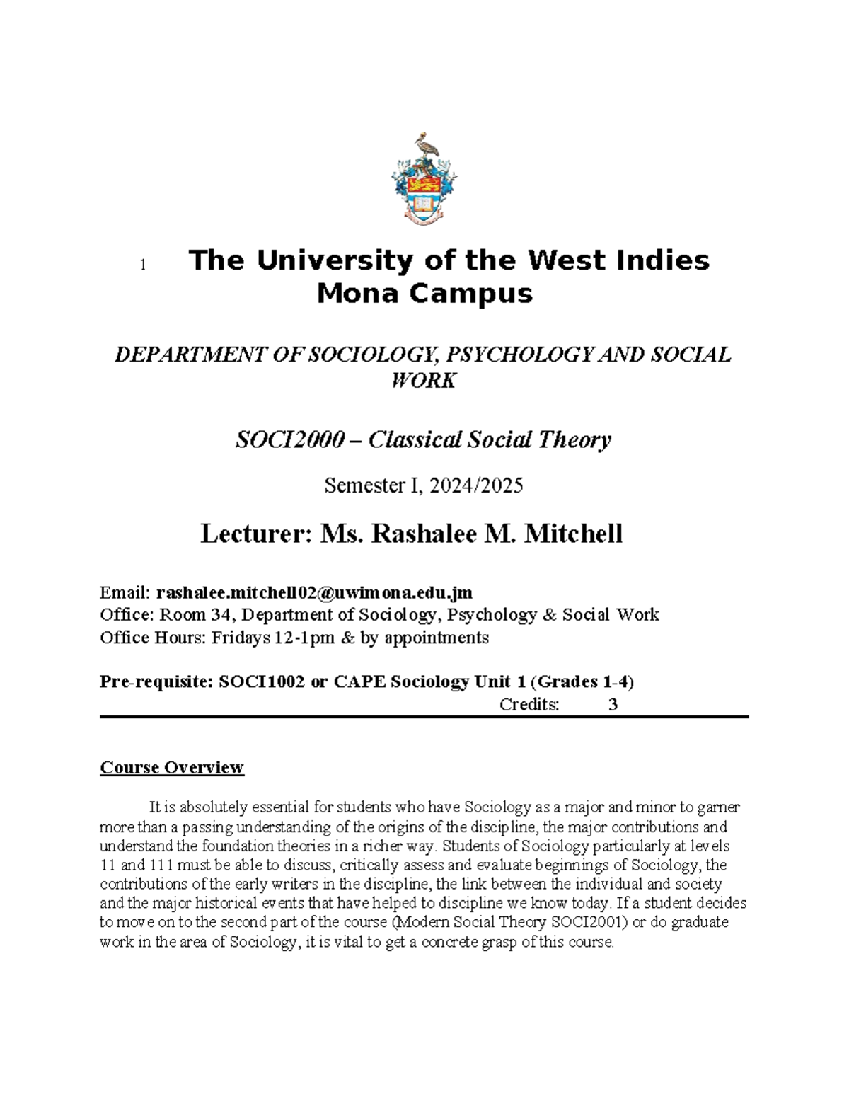 SOCI1002 Classical Social Theory Course Outline - Semester I 2024 - Studocu