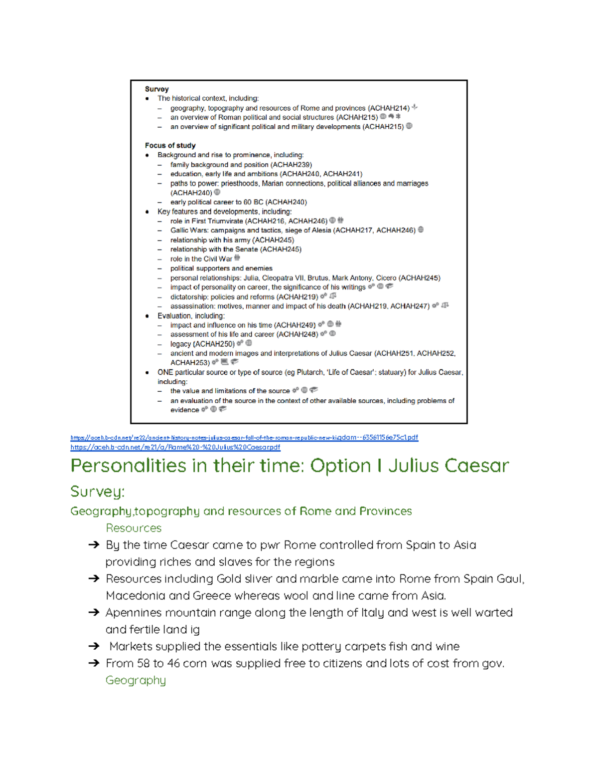 Julius Caesar: Geography, Politics, and Legacy - Study Notes - Studocu