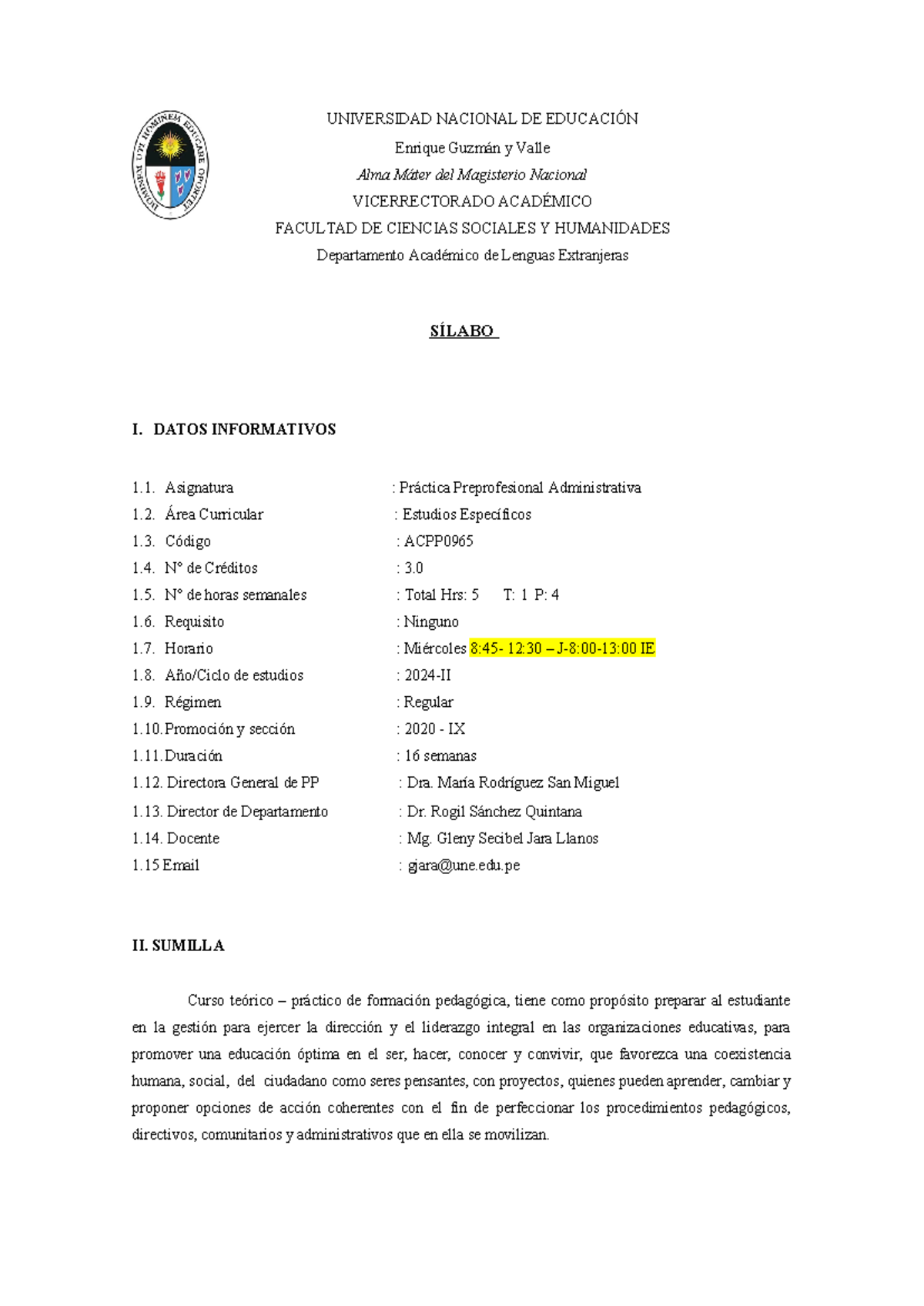 Sílabo ACPP 2024-II: Práctica Preprofesional Administrativa - Studocu